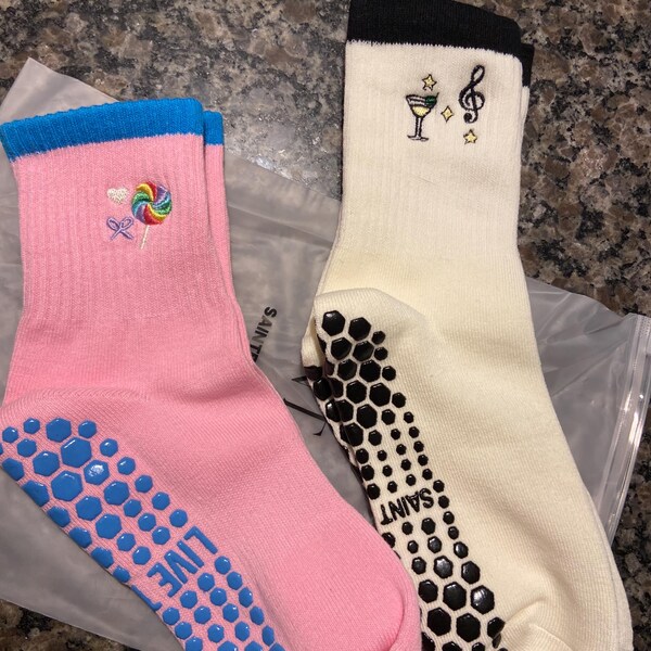 Happy Hour Mid-crew Pilates Grip Socks - Etsy