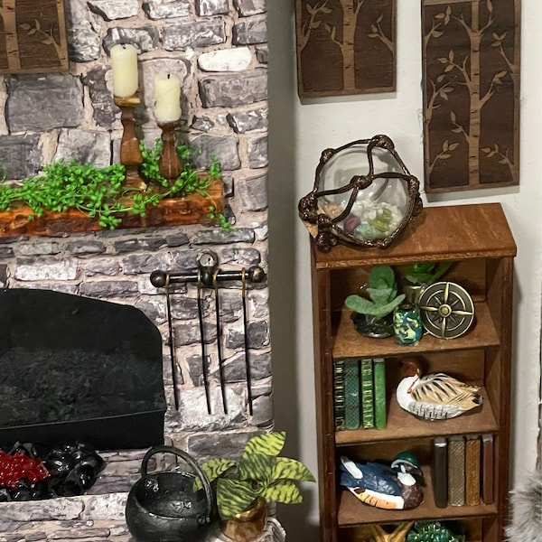 Miniature Wooden Bookcase for Dollhouses, 1:12 Scale, Miniature Book ...