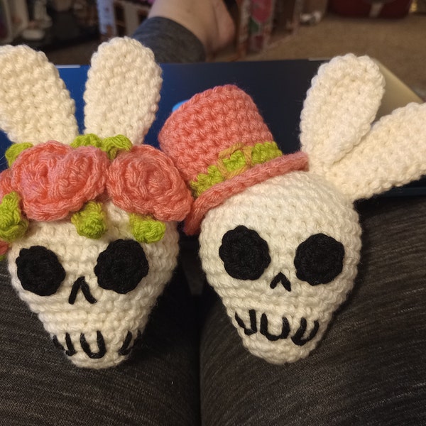 Easter Crochet Patterns Skull Keychain With Flowers, Crochet Bunny ...