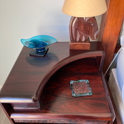 Fenton Colonial Sapphire Blue Thumbprint Hankerchief Design Pedestal ...