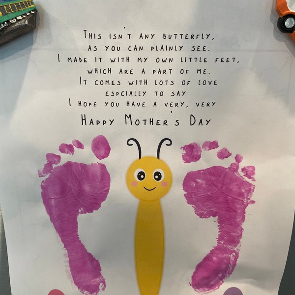 Mother's Day Butterfly Footprint Craft, Printable Footprint Art ...