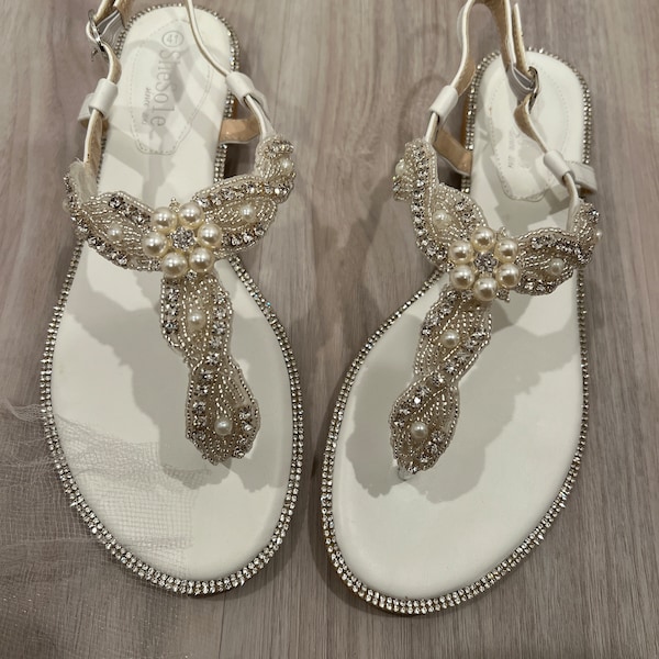 Wedding Sandal Braided Rhinestone & Pearl Custom/handmade - Etsy