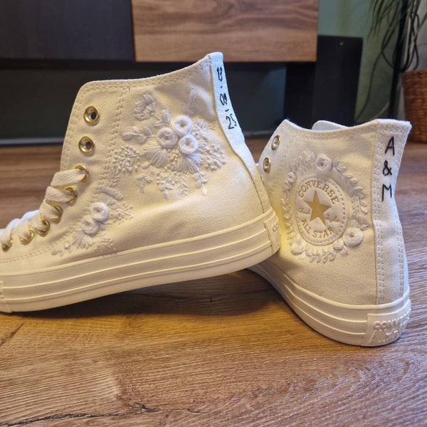 Custom Wedding Converse Platform: White Floral Embroidered Sneakers - Etsy