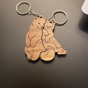 Bear and Cat Couple Keychains Friendship or Relationship Matching ...