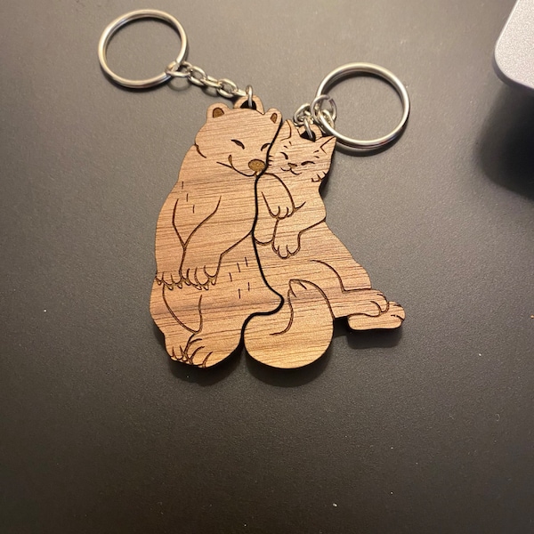 Bear and Cat Couple Keychains - Friendship or Relationship Matching ...
