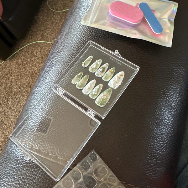 3D Sun Star Gothic Press on Nails Short Almond Nails/green Nails/gothic ...