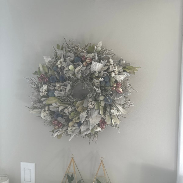 German Statice Wreath, Blue Globe Thistle Wreath, Dusty Miller Wreath ...