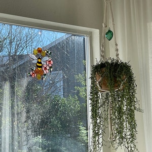 Yellow Suncatcher Honeycomb Stain Glass Home House Decor Panel Spring ...