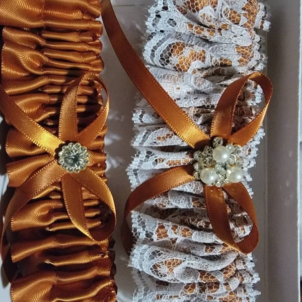 Copper Wedding Garter, Lace Bridal Garter Set, Garter for Bride, Garter ...