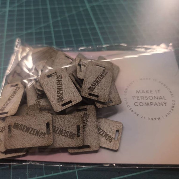 Personalised Set of 50 Cream 28x18mm Faux Leather Labels Rectangle ...