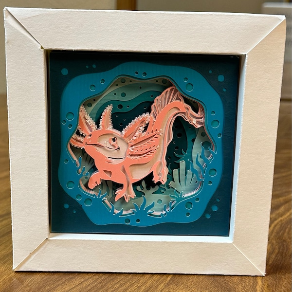 3D Axolotl Shadow Box, Animal Shadow Box SVG, Layered Papercut, Animals ...