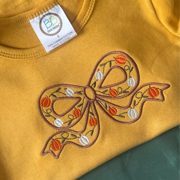 Pumpkin Vine Bow Satin Outline Machine Embroidery Design - Etsy