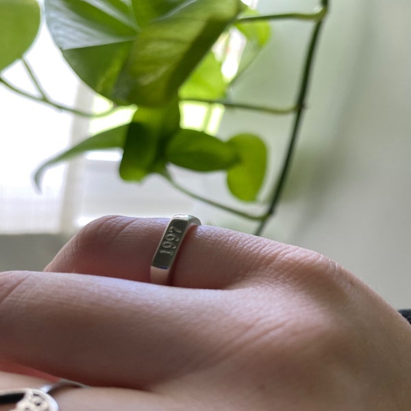Year Date Number Engraved Ring, Personalized Ring, Initial Ring, Gift ...