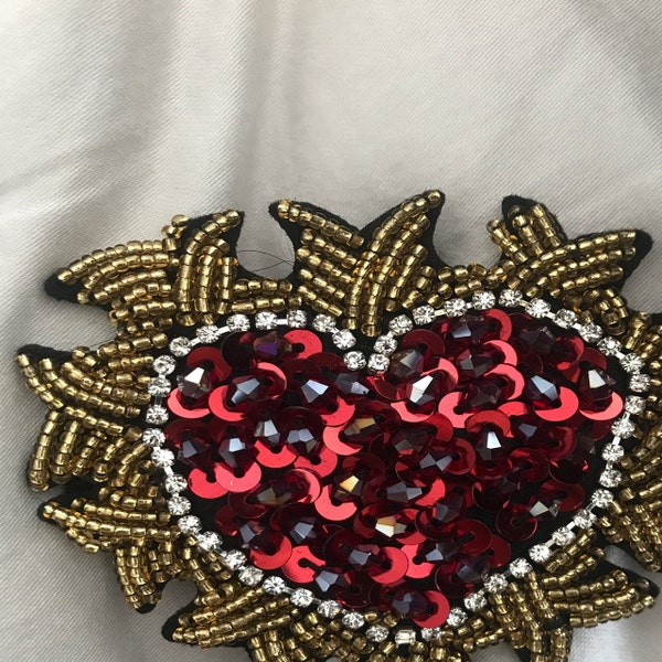 Delicate Embroidery Beaded Heart Sequined Applique Patch,sequins Heart Patch Supplies for Coat,t ...