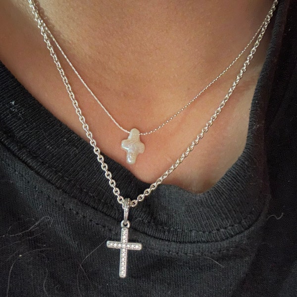 Freshwater Pearl Cross Necklace: Gold Filled or Sterling Silver Chain ...