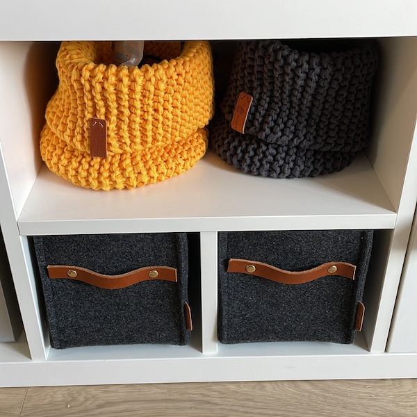 CD Storage Box With Leather Handle, Felt Basket, Minimalist ...