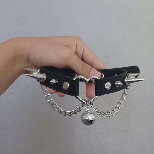 Spiked Heart Choker - Kitty Bell Grunge Goth Collar - Etsy
