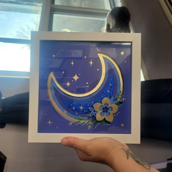 3D Moon Welcome Shadow Box, Floral Svg, 3D Mandala, Flower Shadow Box ...