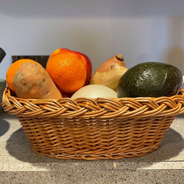 Small Oval Basket, Woven Bread Basket, Wicker Table Basket, Oval Fruit ...