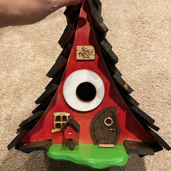 Red Rustic A-frame Birdhouse: Whimsical Garden Art, USA Made - Etsy