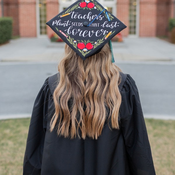 Embroidered Teachers Graduation Cap Topper | Graduation Cap Decoration ...