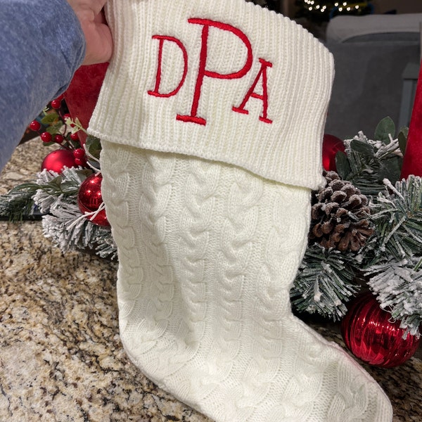 Knit Stocking, Cable Knit Monogram Stocking, Monogram Christmas ...
