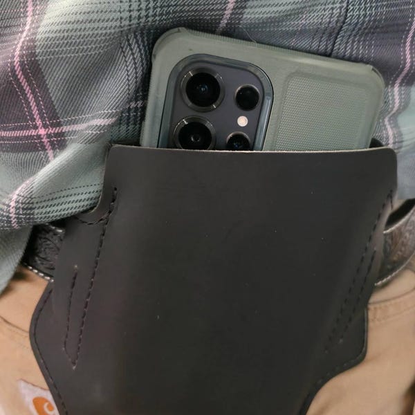 Slanted Leather Phone Holster, Leather Phone Case With Belt Loops ...