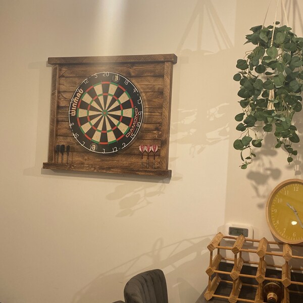 Handmade, Solid Wood Rustic Dart Board Surround, Walnut Wax Frame/ Walnut Wax Backboard ...