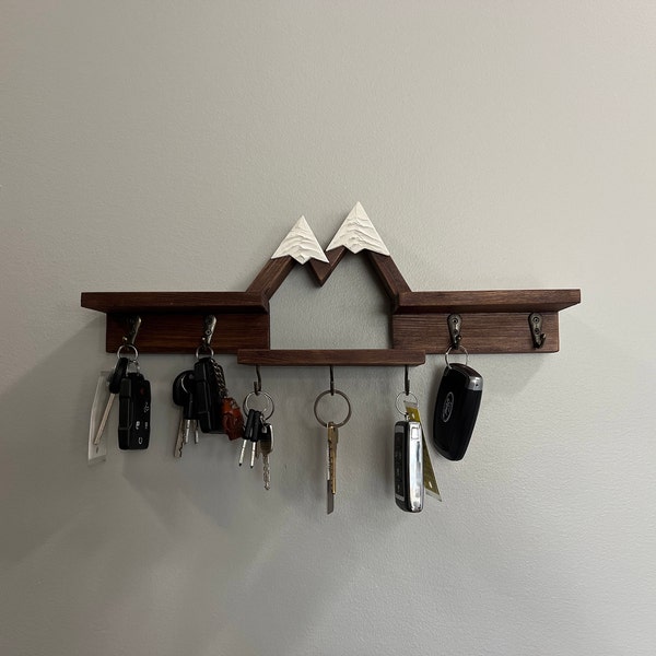 Mountain Key Holder Shelf | Wooden Wall Key Rack | Entryway Organizer ...