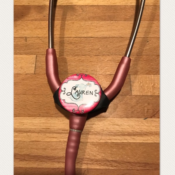 Pink and Gray Stethoscope Name Tag Personalized - Adjustable Floral 2 ...