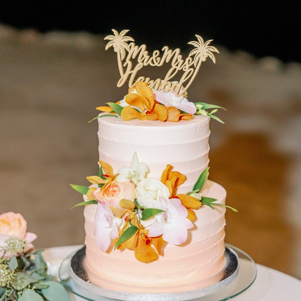 Beach Wedding Cake Topper, Custom Mr and Mrs Cake Topper, Tropical ...