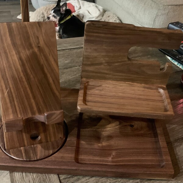 Solid Wood Desk Organizer: Nightstand Docking Station, Headphone Stand ...