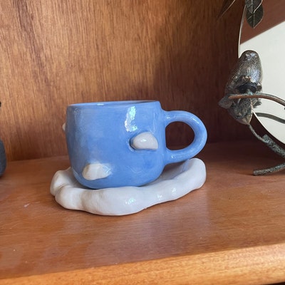 Hand Painted Plain Eyes Striped Handle Clay Coffee Mug, Funky Mug ...