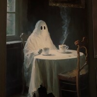 Ghost Drinking Tea, Vintage Poster, Art Poster Print, Dark Academia ...