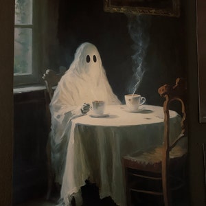 Ghost Drinking Tea, Vintage Poster, Art Poster Print, Dark Academia ...