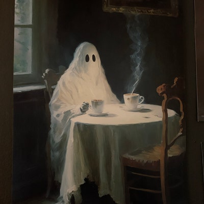 Ghost Drinking Tea, Vintage Poster, Art Poster Print, Dark Academia ...