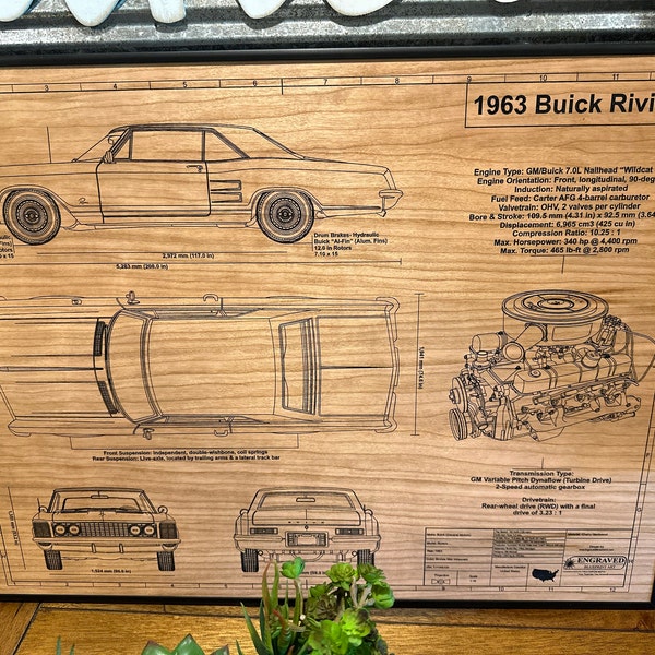Chevrolet Impala SS 1963 Hardtop Laser Engraved Wall Art, Blueprint ...