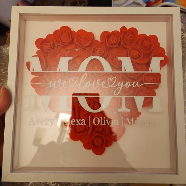 Personalized Flower Shadow Box Custom Name & Text Heart Rose Frame ...