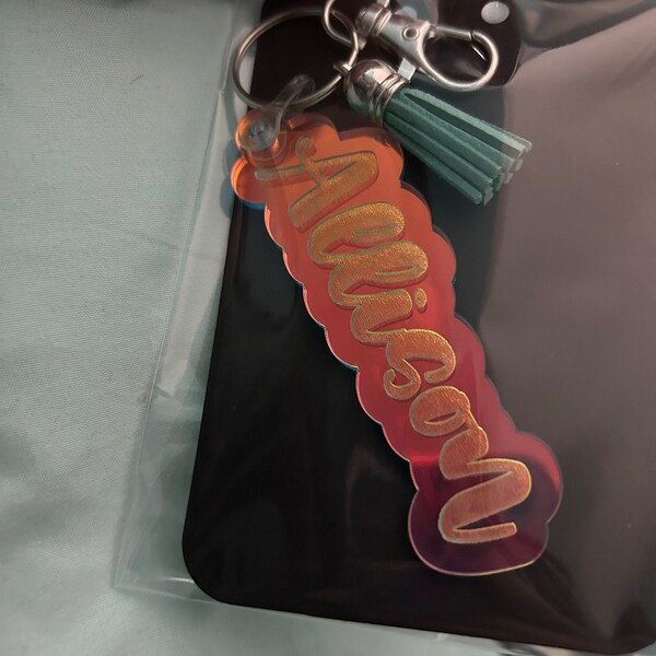 Iridescent Name Keychain, Backpack Keychain, Personalized Name Clip Tag ...