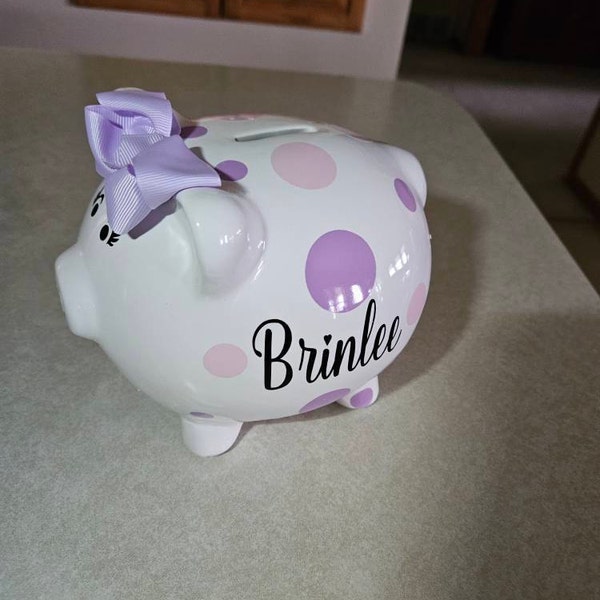 Large Personalized Piggy Bank, Light Pink Polka Dot Bank, Piggy Bank ...