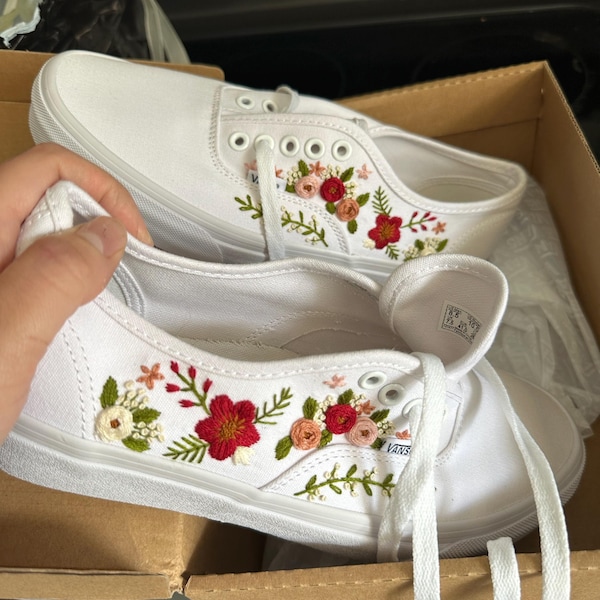 Custom Vans Embroidered Shoes Vans Bridal Sneakers Embroidered Wedding ...