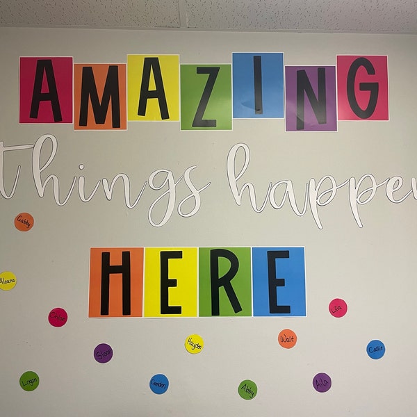 Amazing Things Happen Here- Bright Color Bulletin Board and Door Kit - Etsy