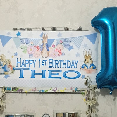 Large Personalised Peter Rabbit 1st Birthday Banner Poster First Party ...