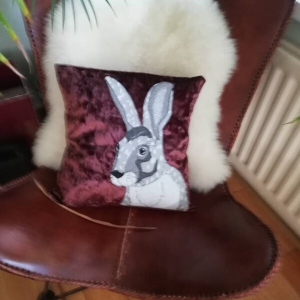 Country Hare Handmade Applique Cushion Cover - Etsy UK