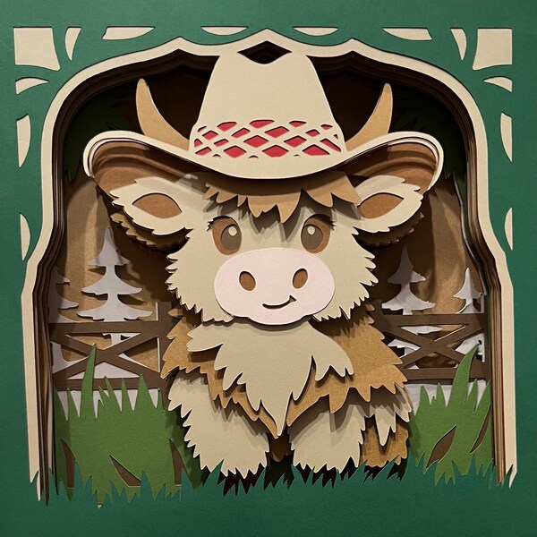 Cowboy Highland Cow Shadow Box SVG: 3D Papercut File (digital Download ...