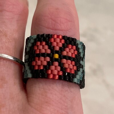 PEYOTE RING Flower of Passion Beaded Ring Custom Made in - Etsy