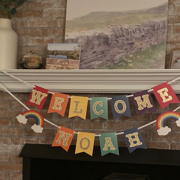 Rainbow Welcome Baby Banner - Rainbow Baby Shower Banner - Baby Shower ...
