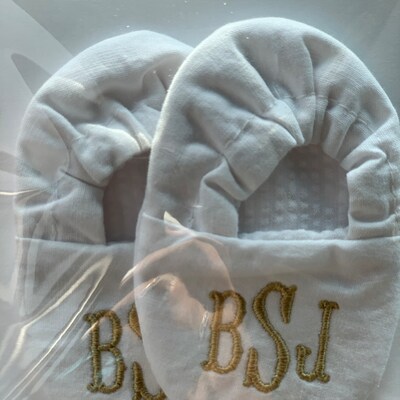 Monogrammed Infant Baptism Crib Shoes White Baby, Christening, Slippers ...