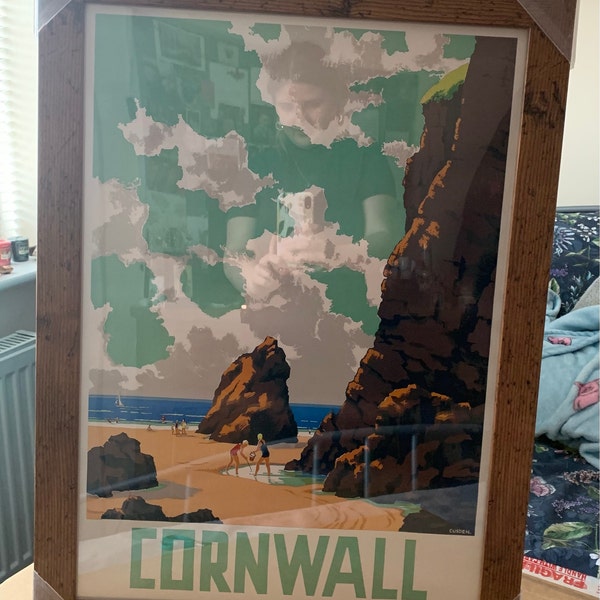 Vintage Cornwall Travel Poster Print, British Seaside Beach Coastal ...