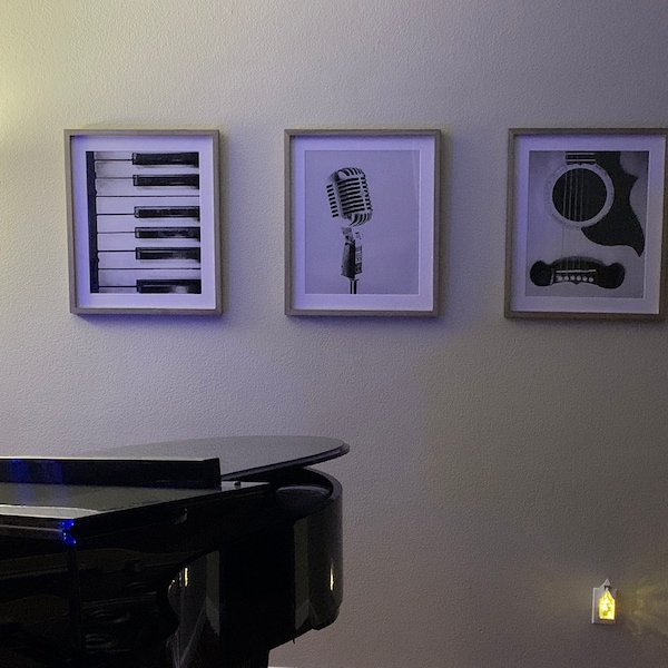 Music Art, Set of 3 Music Prints, Black and White Photography, Guitar ...